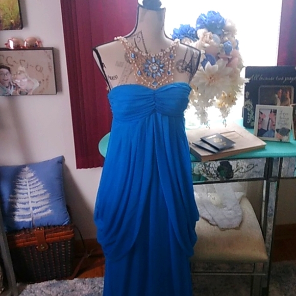 City Triangles | Dresses | Caribbean Turquoise Blue Hand Beaded Neck ...